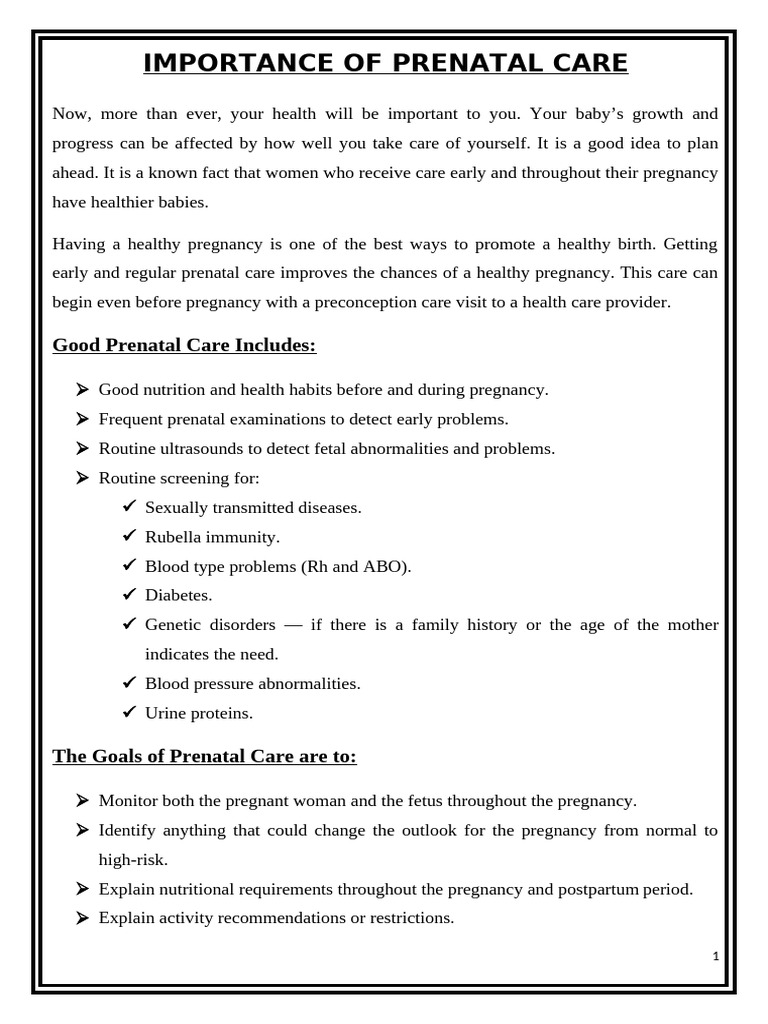 Importance of Prenatal Care & Nurse Role in Pedia | PDF | Pregnancy | Prenatal Development