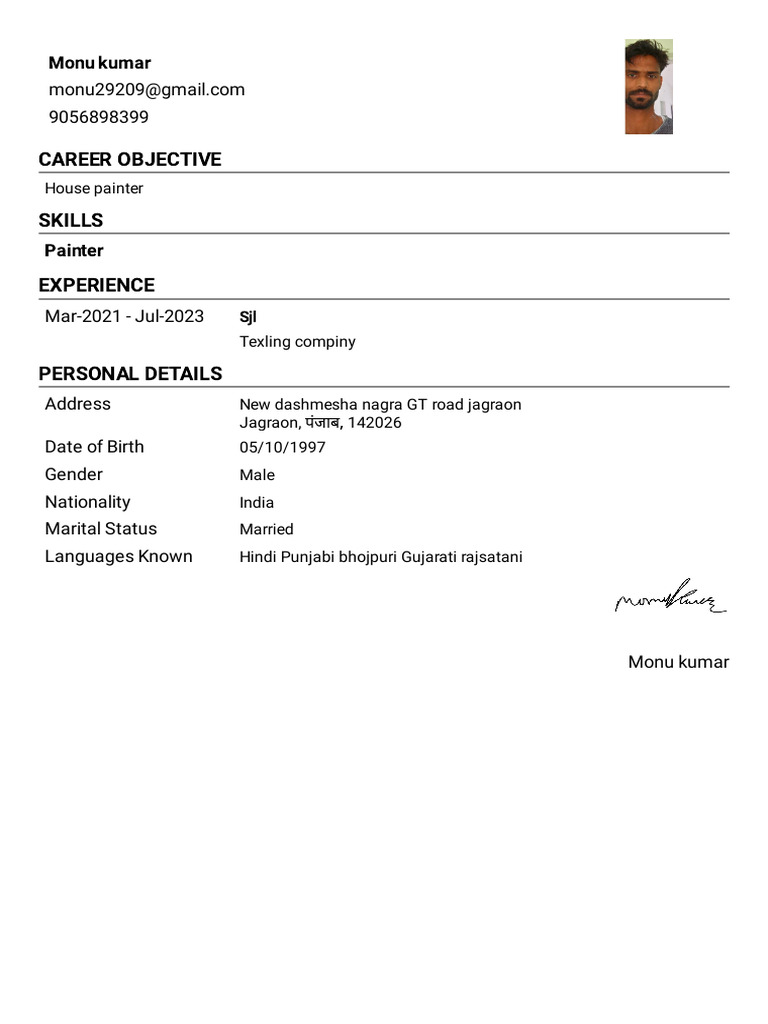 Resume Monu Format1 | PDF
