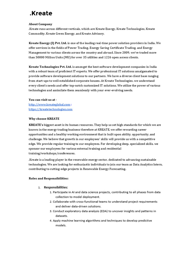 JD- Intern- Data Analytics | PDF | Data Science | Data Analysis