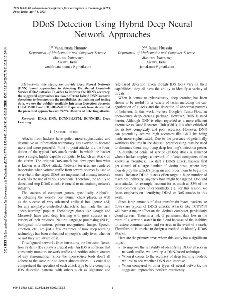 Ddos Detection Using Hybrid Deep Neural Network Approaches Pdf Deep Learning Denial Of