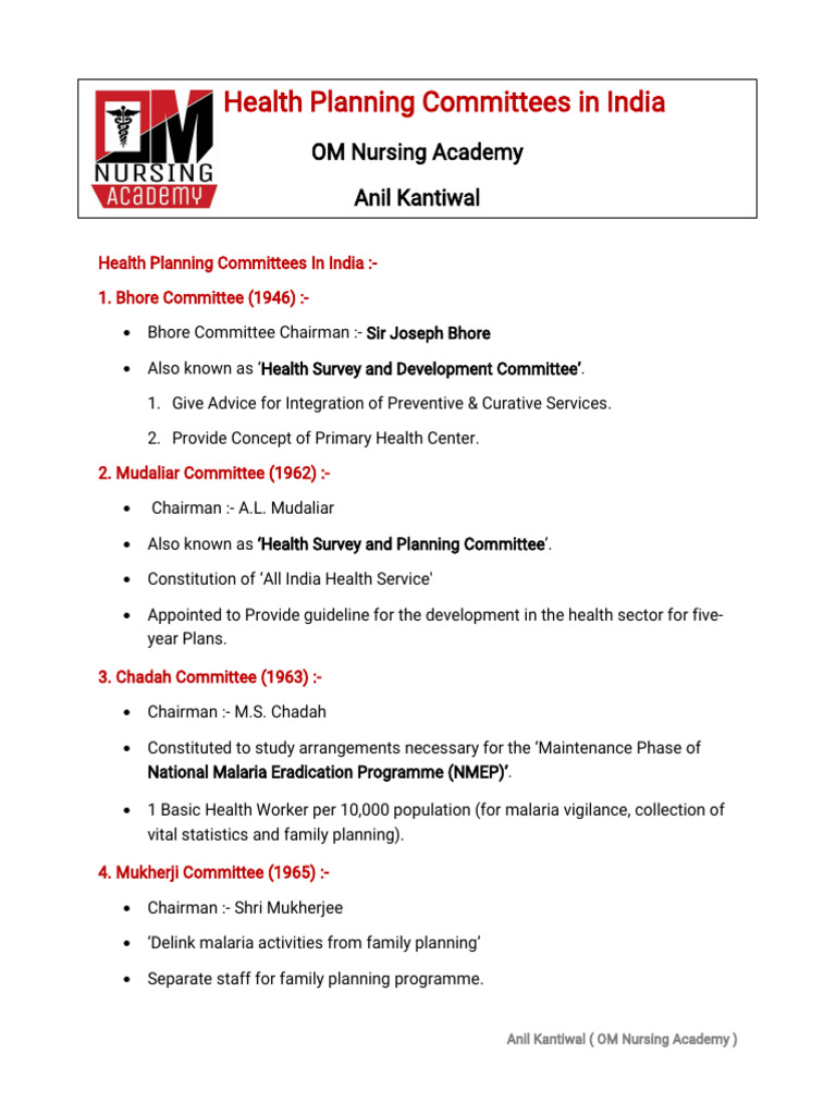 Health Planning Committees in India | PDF