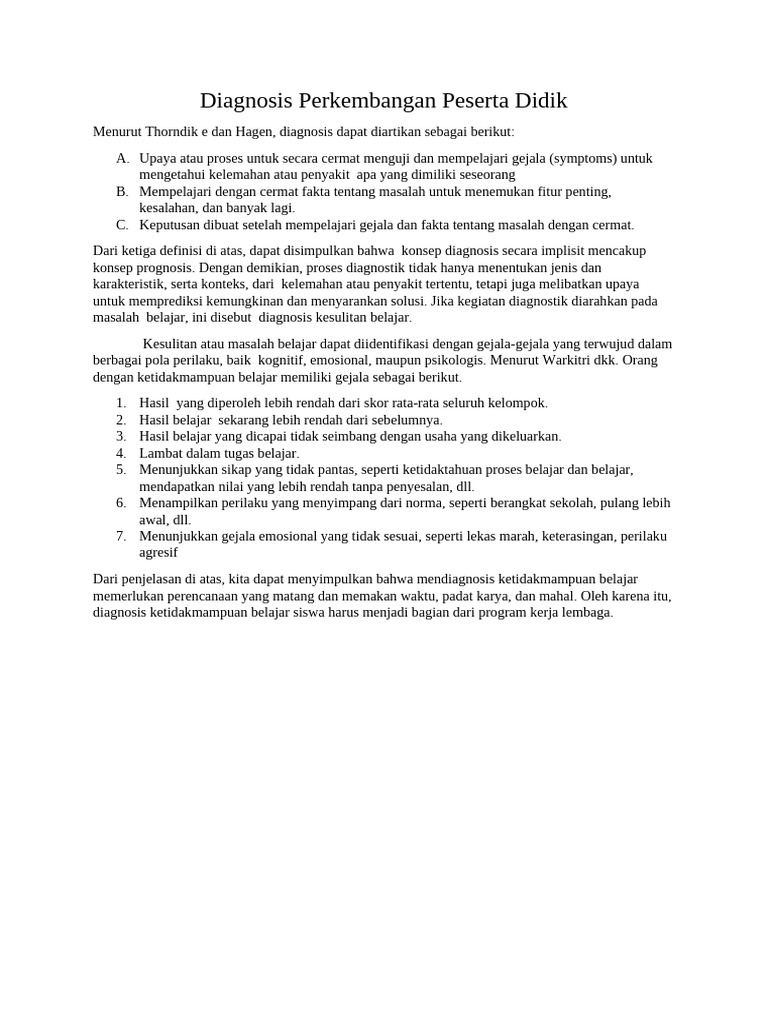Diagnosis Perkembangan Peserta Didik | PDF