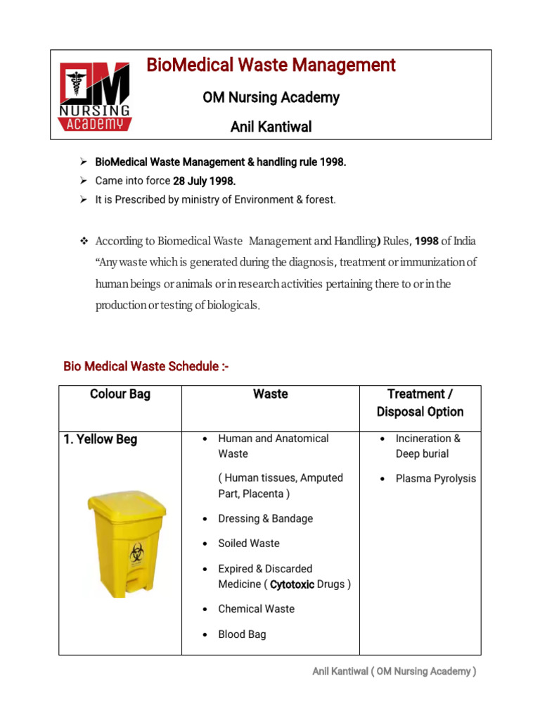Biomedical Waste Management Guidelines | PDF