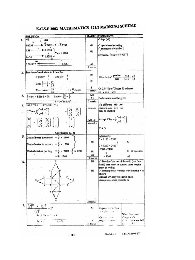 2002 Kcse Mathematics Paper 2 Answers 1 | PDF