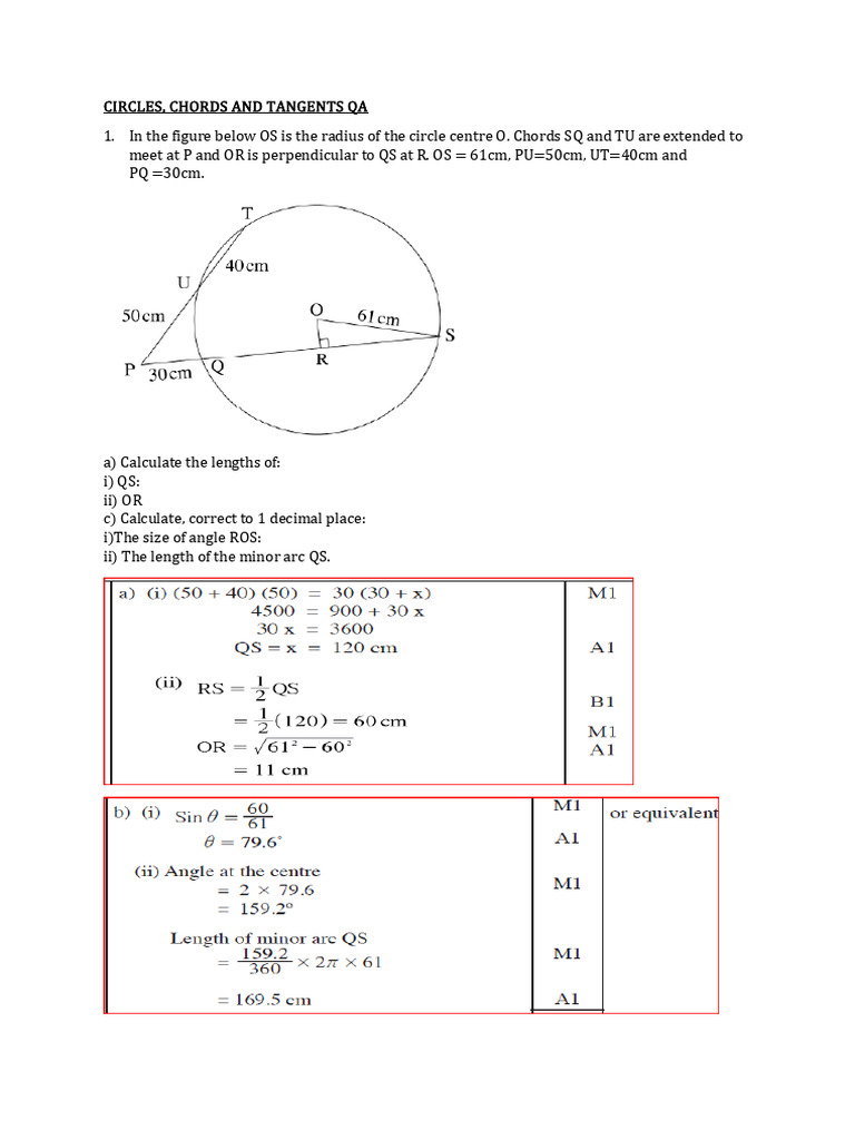 Circles Chords and Tangents Qa | PDF | Circle | Angle