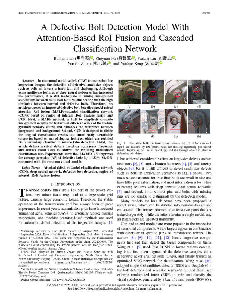 A Defective Bolt Detection Model With Attention-Based RoI Fusion and ...