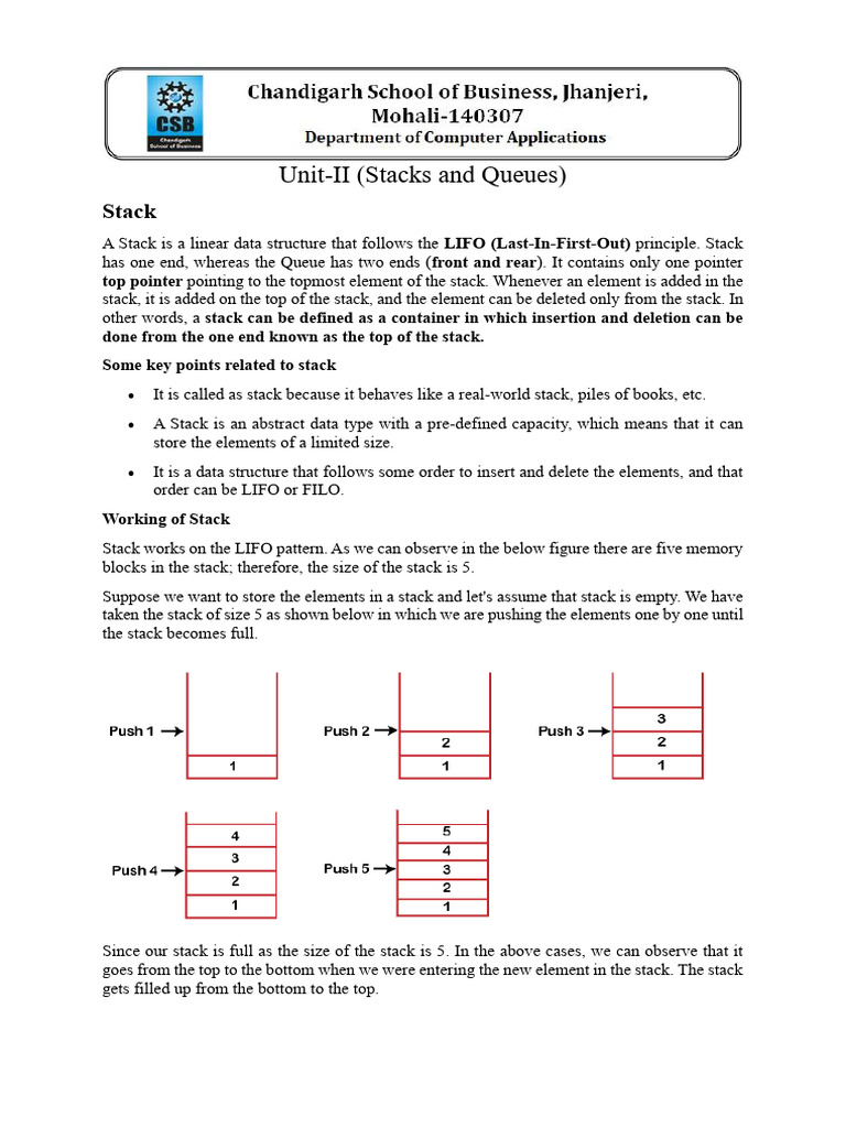 Stack Operations & Applications Guide | PDF | Queue (Abstract Data Type) | Pointer (Computer ...