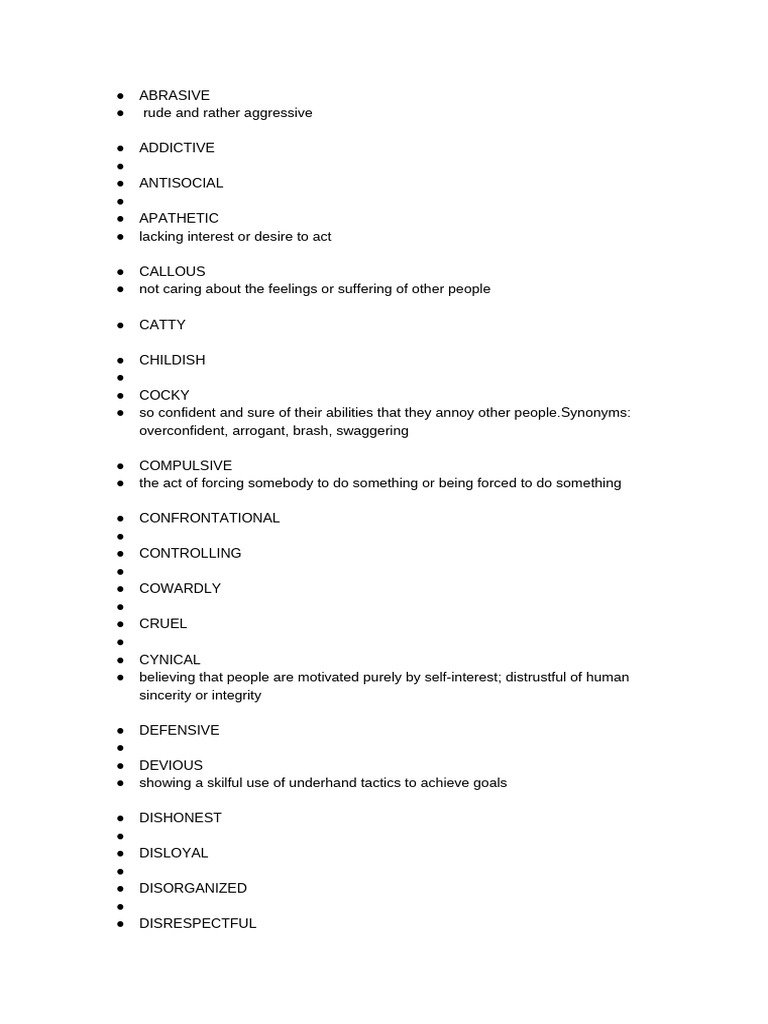 Negative Personality Traits | PDF | Cognitive Science | Behavioural ...