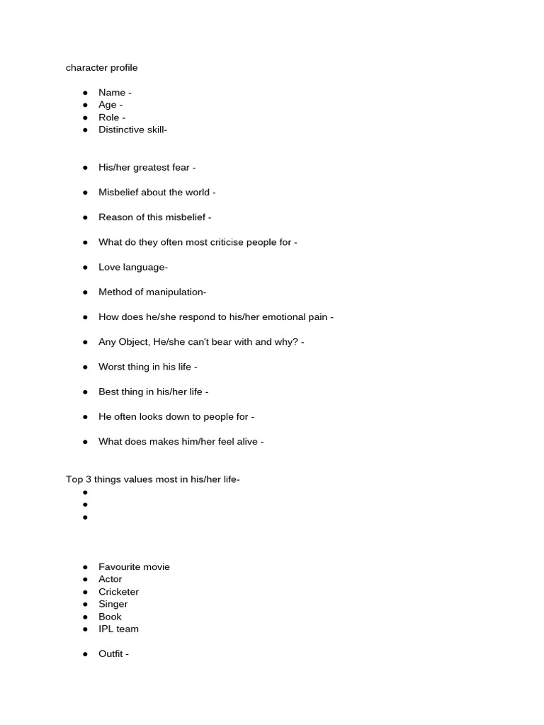 Character Profile Template for Writers | PDF