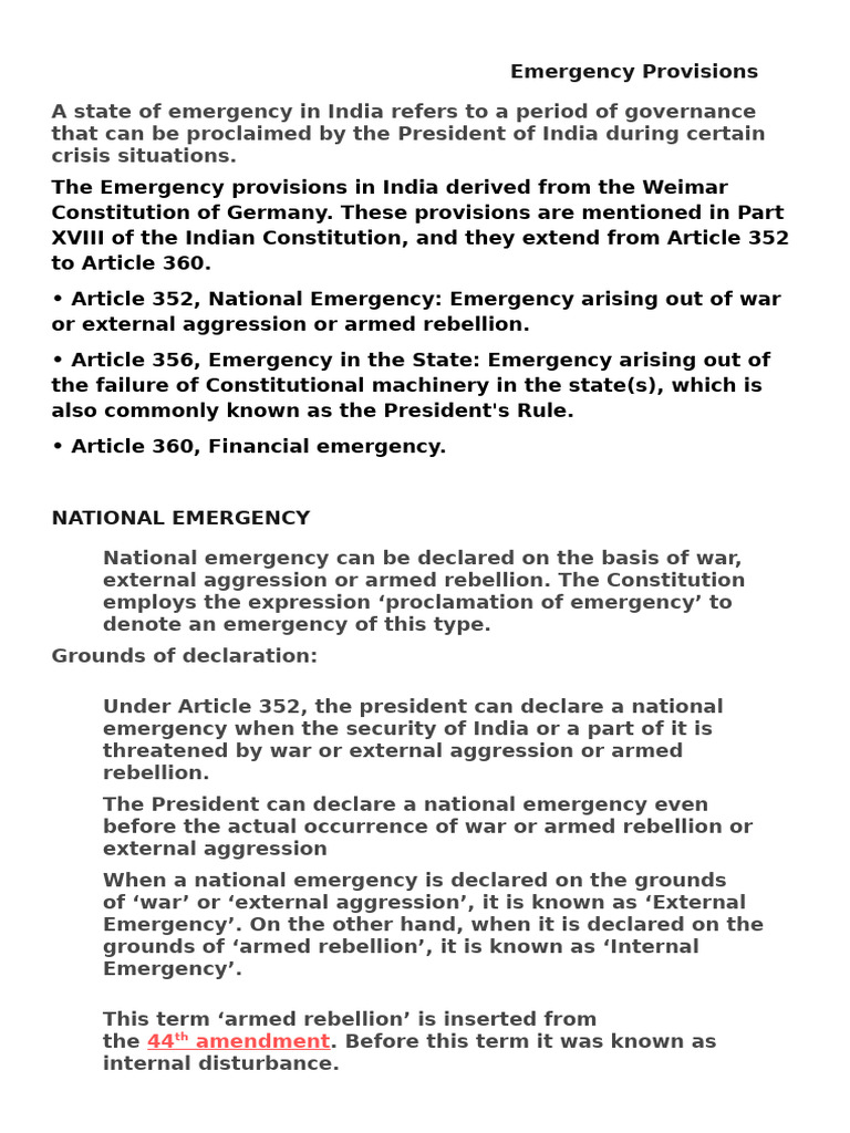Emergency Provisions 44 Amendment Pdf State Of Emergency Governance