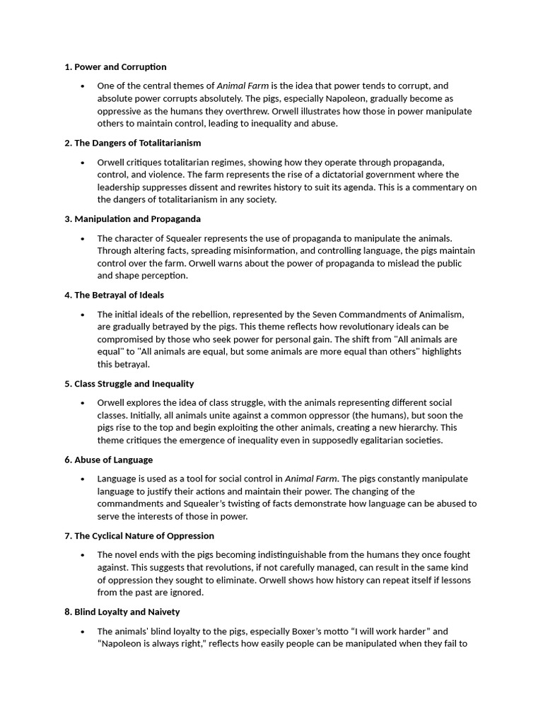 Animal Farm Grade 9 Themes | PDF | Political Science