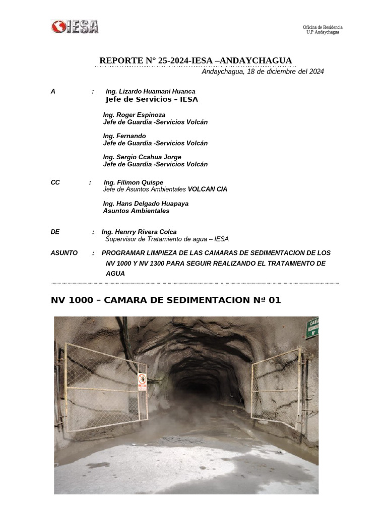 INFORME No 25 REPORTE LAS POZAS DE LAS CAMARAS DE BOMBA - TRATAMIENTO DE AGUA | PDF