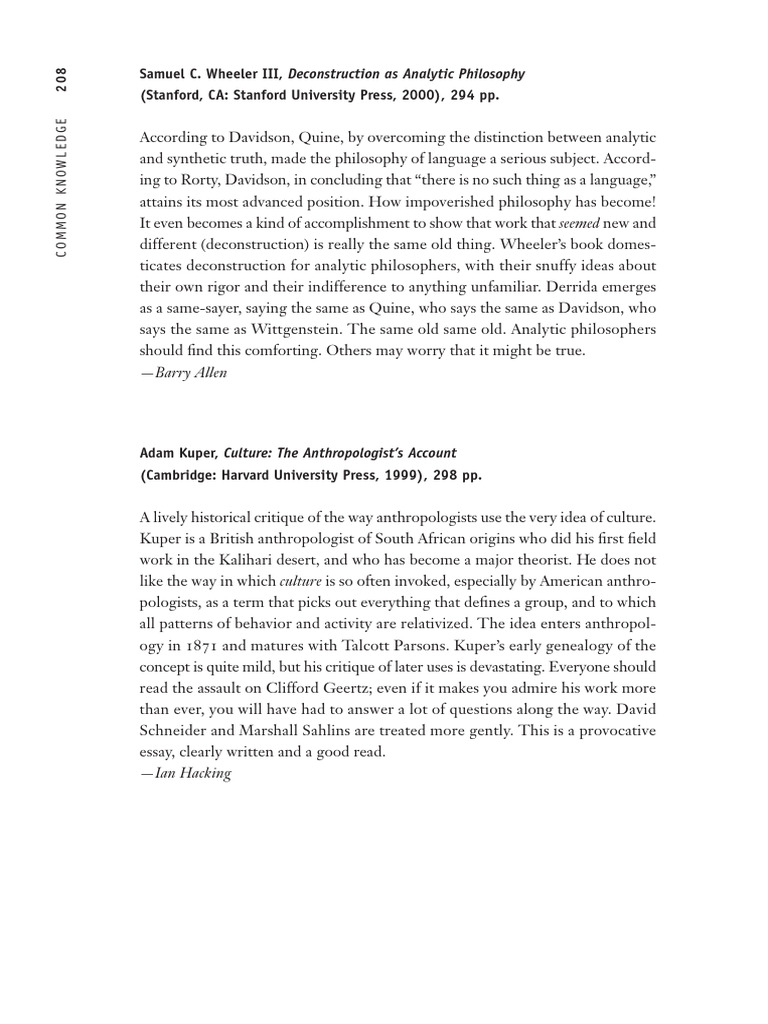 Hacking, Ian - Culture - The Anthropologist's Account (Review) (2002 ...