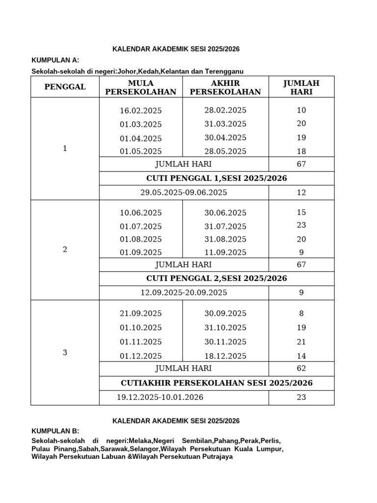 Kalendar Akademik 2025 2026 | PDF