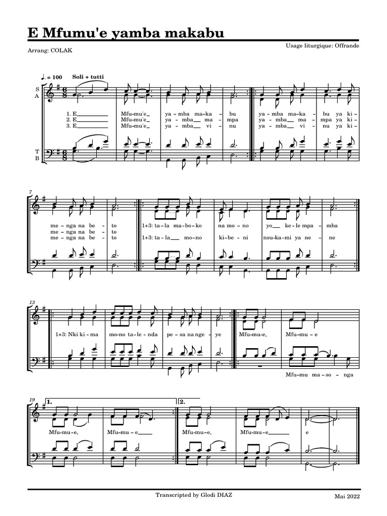 E Mfumu'e Yamba Makabu - Arr - COLAK | PDF