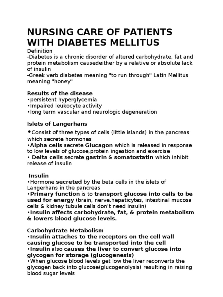 Nursing Care of Patients With Diabetes Mellitus | PDF | Diabetes ...