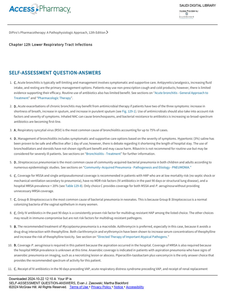 Self-Assessment Question-Answers | PDF | Pneumonia | Bronchitis