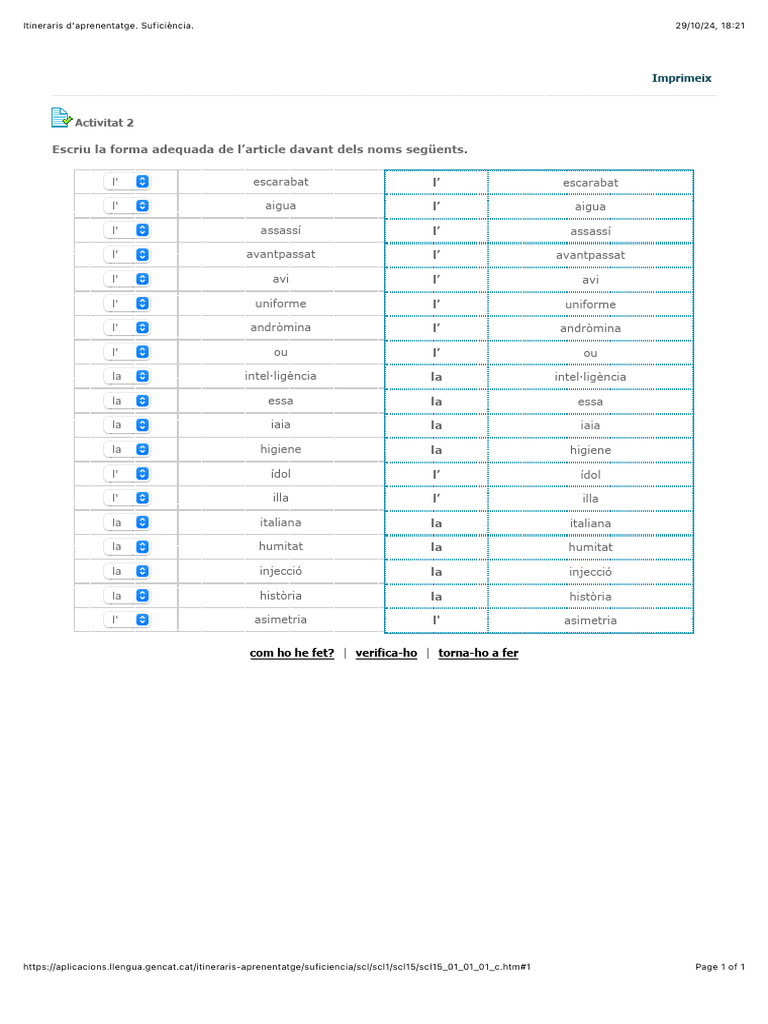 EXERCICIS - Articles: Apòstrof | PDF
