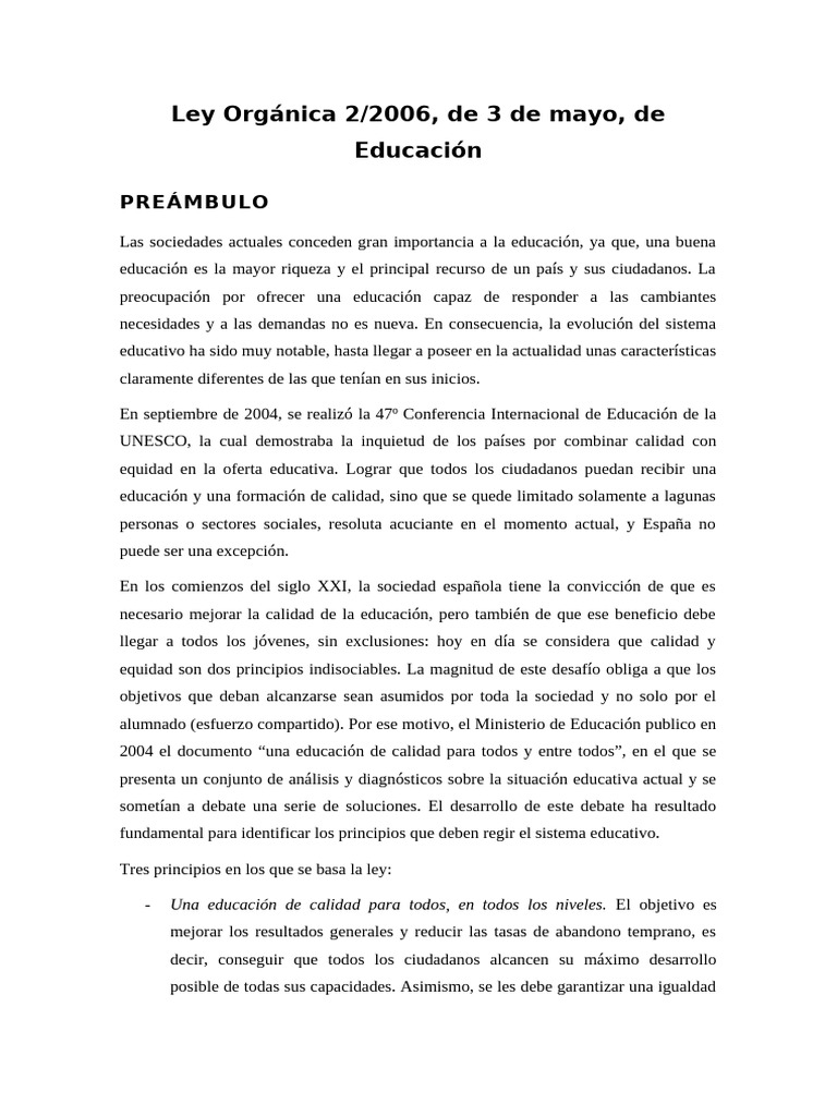 Resumen Preambulo LOE | PDF