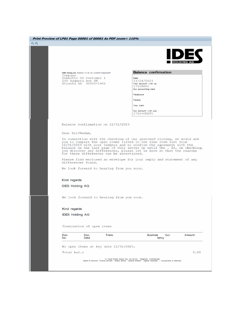 Customer Balance Confirmation f.17 | PDF
