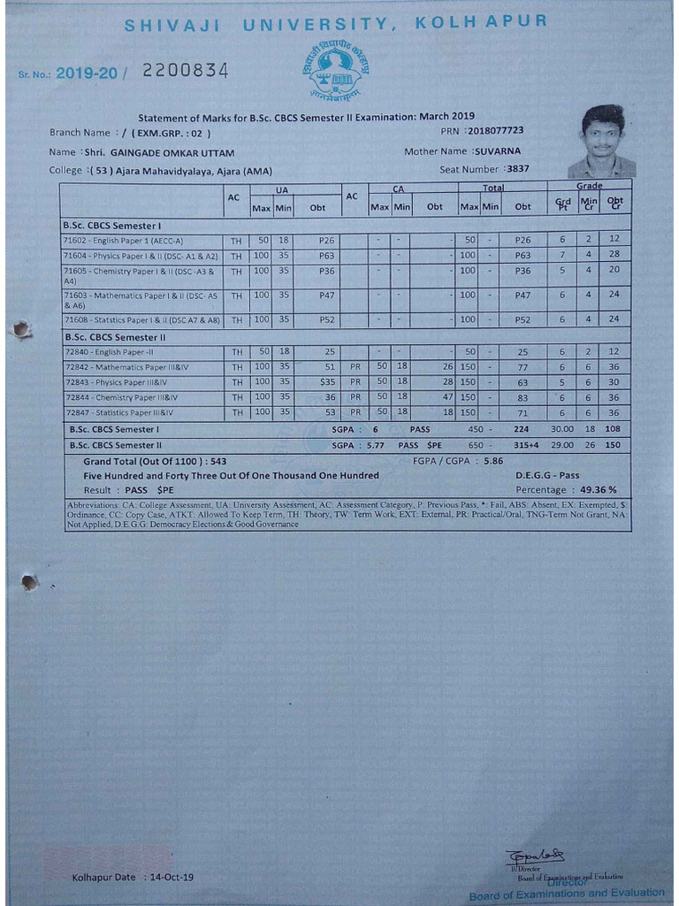 omkar semester Marksheet | PDF