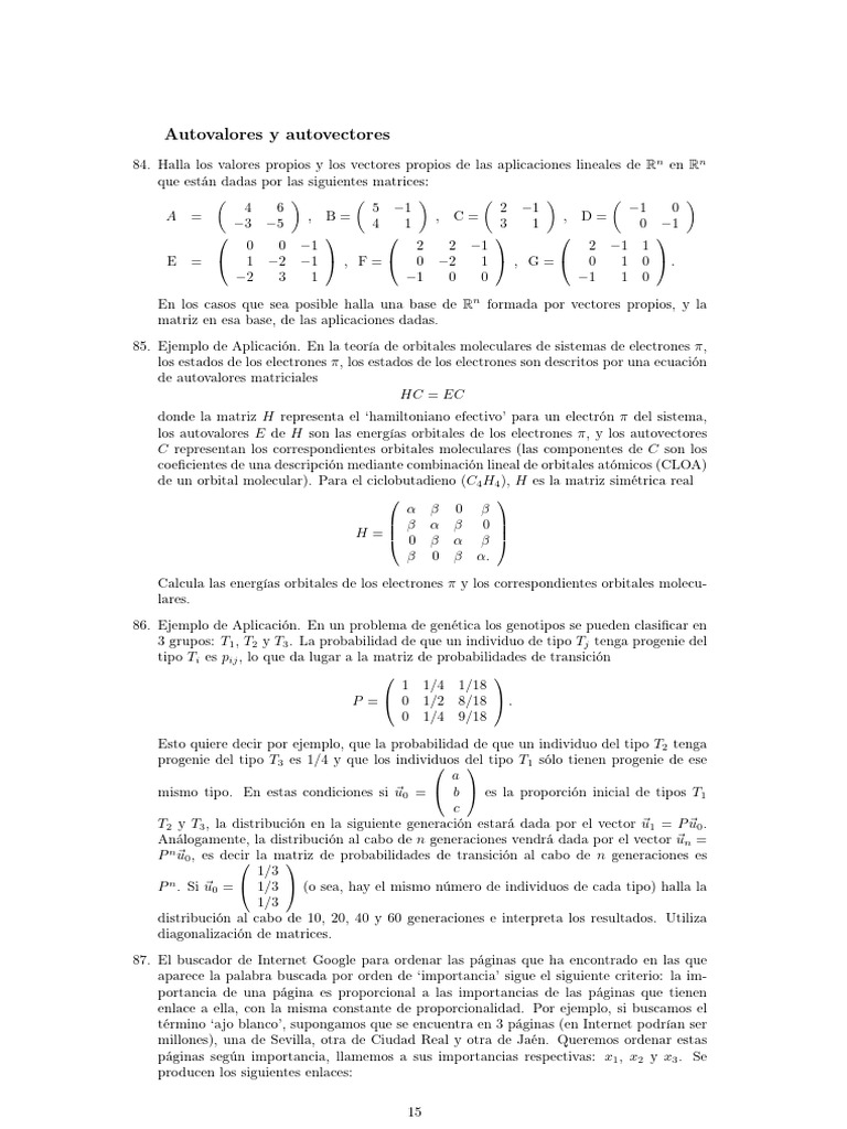 ejercicios autovalores y autovectores | PDF | Valores propios y vectores propios | Matriz ...
