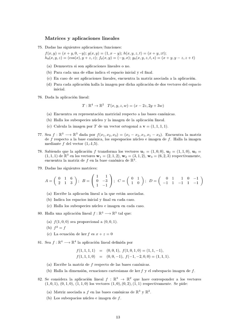 Ejercicios Matrices y Aplicaciones Lineales | PDF | Mapa lineal | Teoría del operador