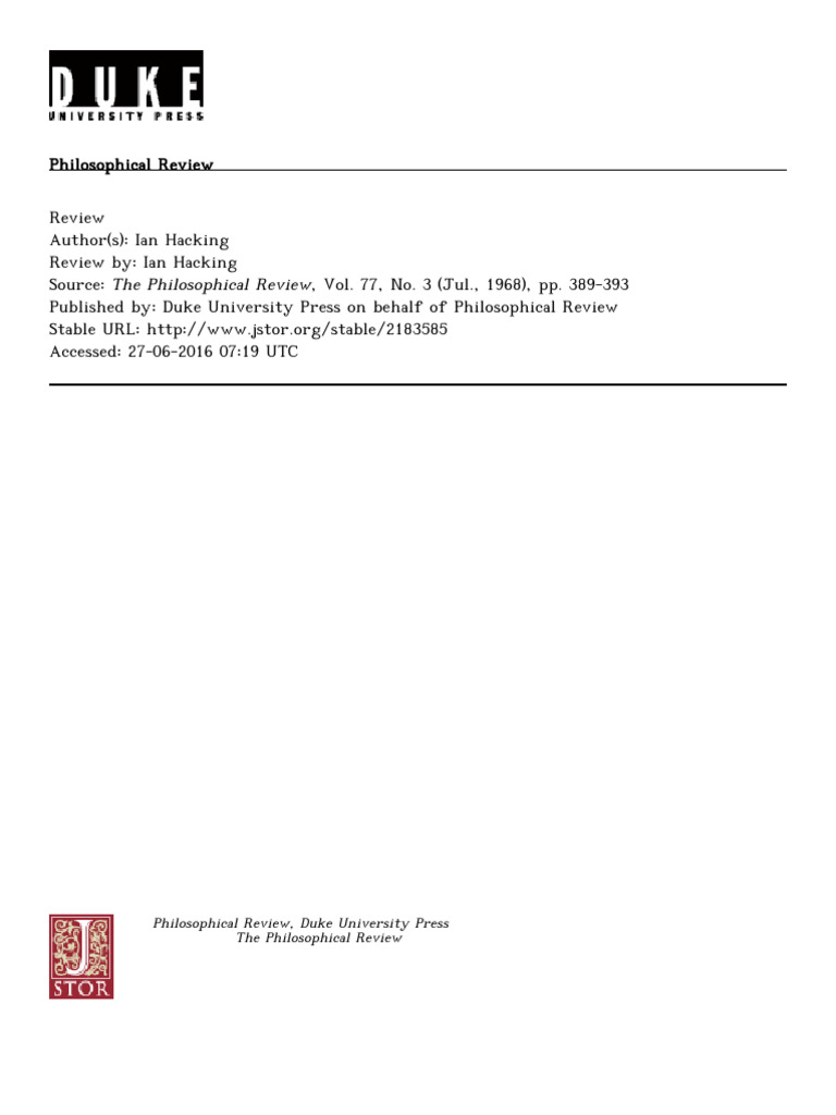 Hacking, Ian - Experience and Theory (Review) (1968) | PDF | Logic | Theory
