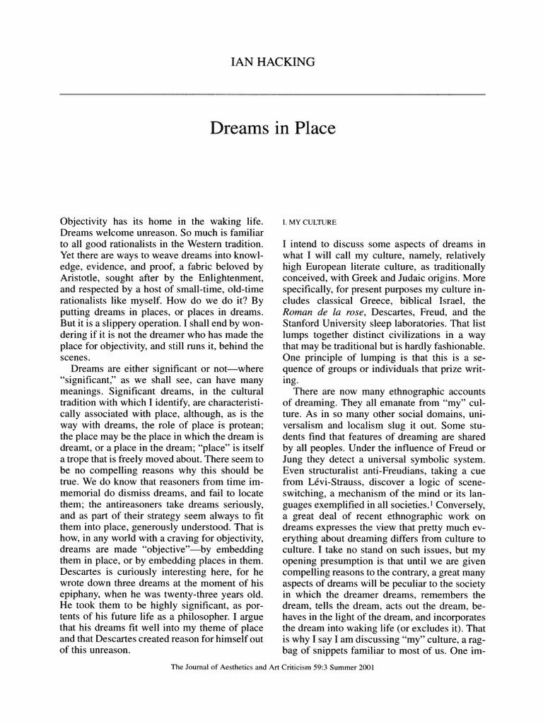 Hacking, Ian - Dreams in Place (2001) | PDF