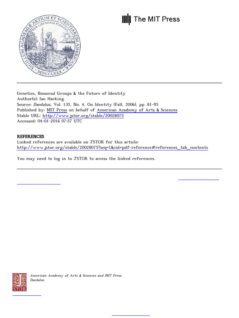 Hacking, Ian - Genetics, Biosocial Groups & The Future of Identity ...