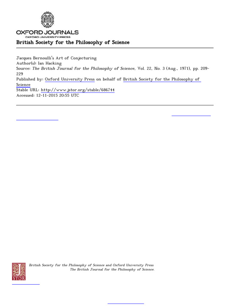 Hacking, Ian - Jacques Bernoulli's Art of Conjecturing (1971) | PDF ...