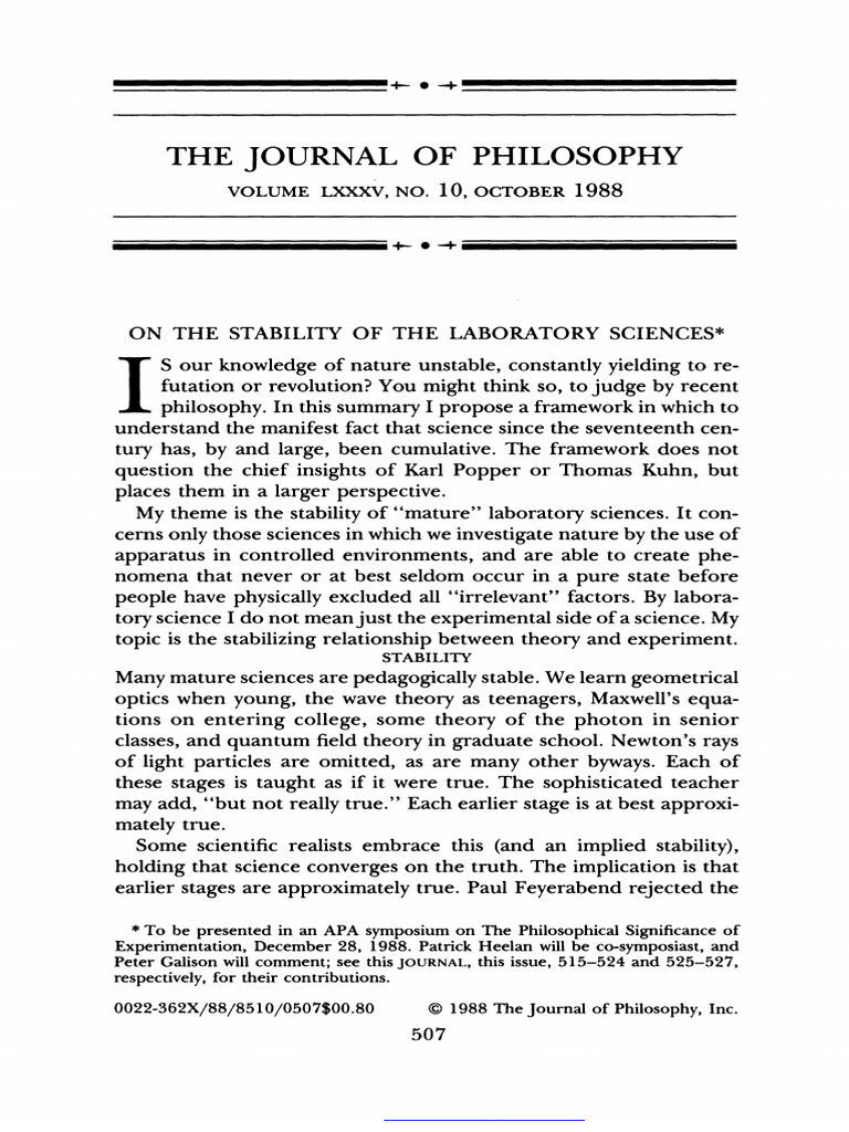 Hacking, Ian - On The Stability of The Laboratory Sciences (1988) | PDF ...