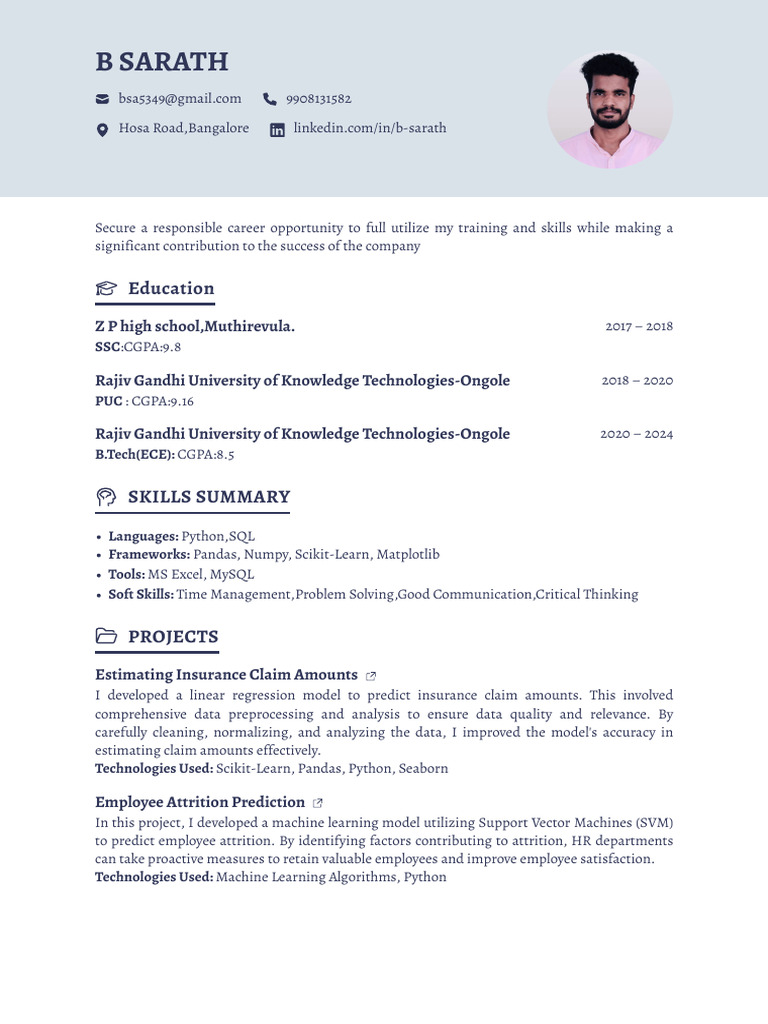 SARATH RESUME_P | PDF | Cluster Analysis | Machine Learning