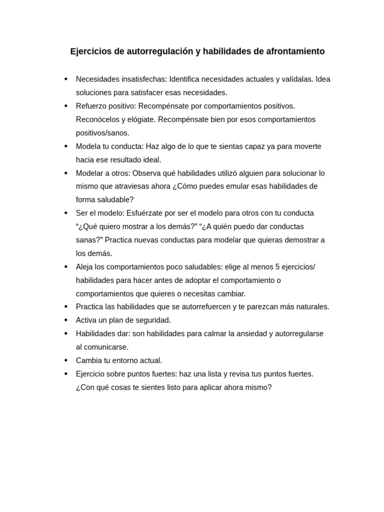 Ejercicios de Autorregulación y Habilidades de Afrontamiento | PDF
