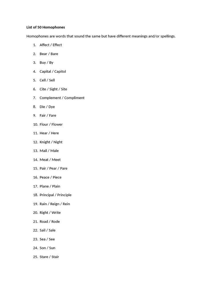 Homophones | PDF | Bat