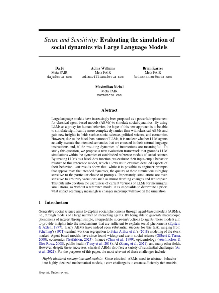 Evaluating the simulation of social dynamics via Large Language Models | PDF | Agent Based Model ...