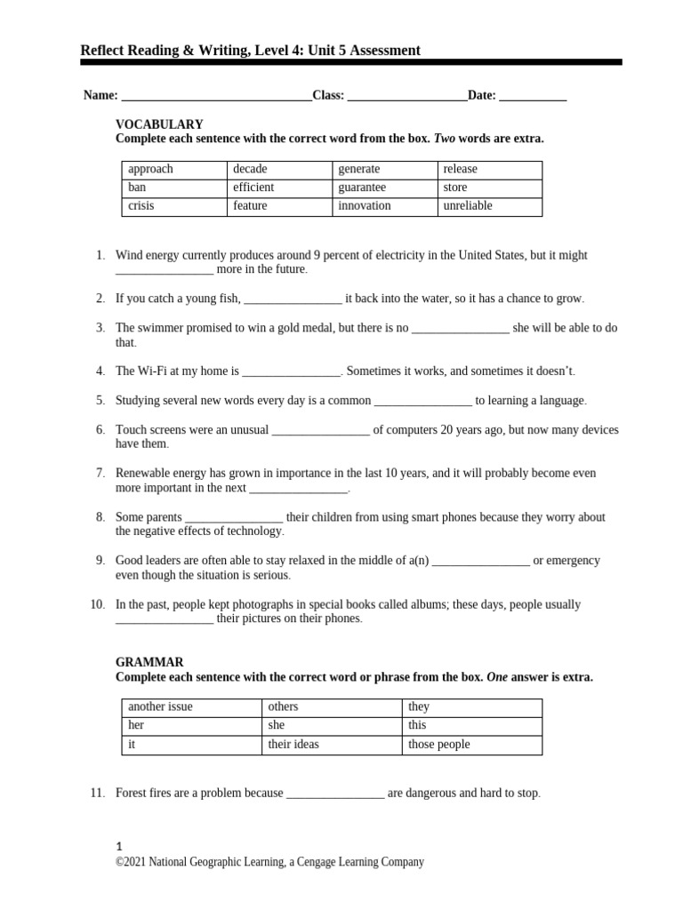 166768 Reflect RW4 Assessment AnswerKey Unit05 | PDF | Wildfire | Fires