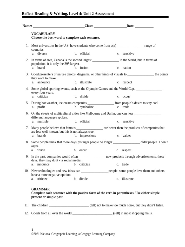Reflect RW4 Assessment AnswerKey Unit02 | PDF | English Language | Sociolinguistics