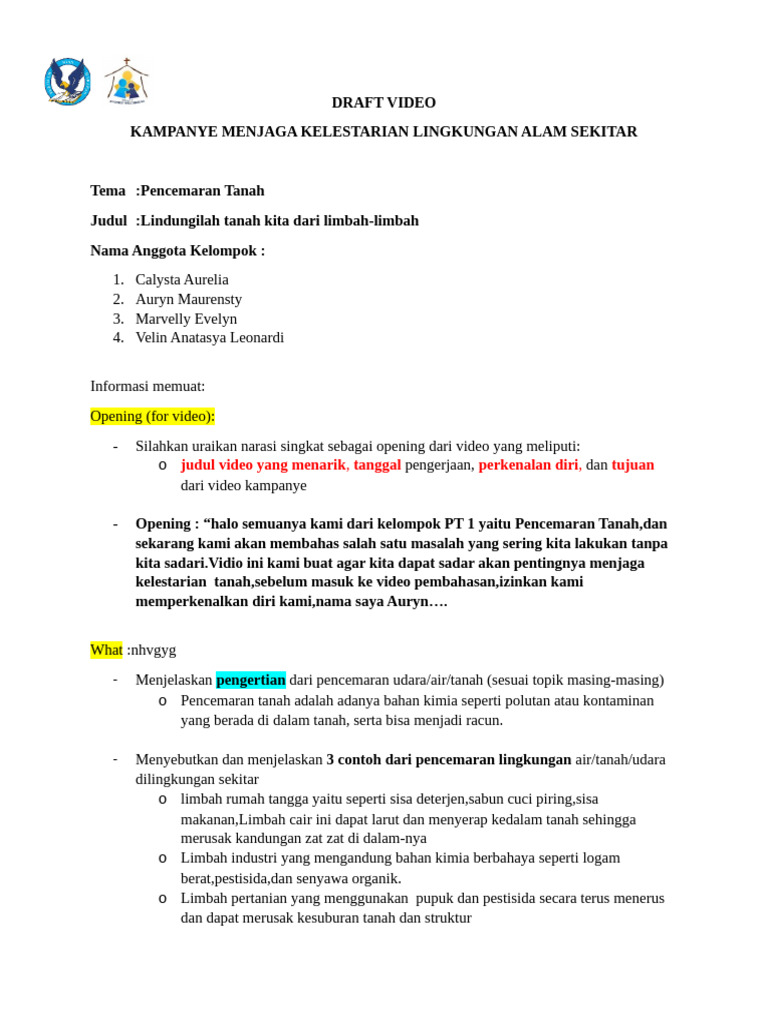 Draft Vidio Pelestarian Lingkungan Klompok 3 | PDF