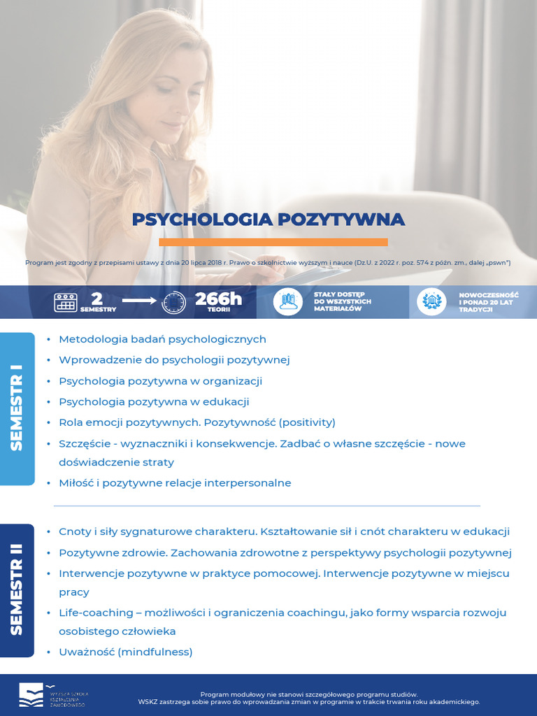 Program Kierunku Psychologia Pozytywna | PDF