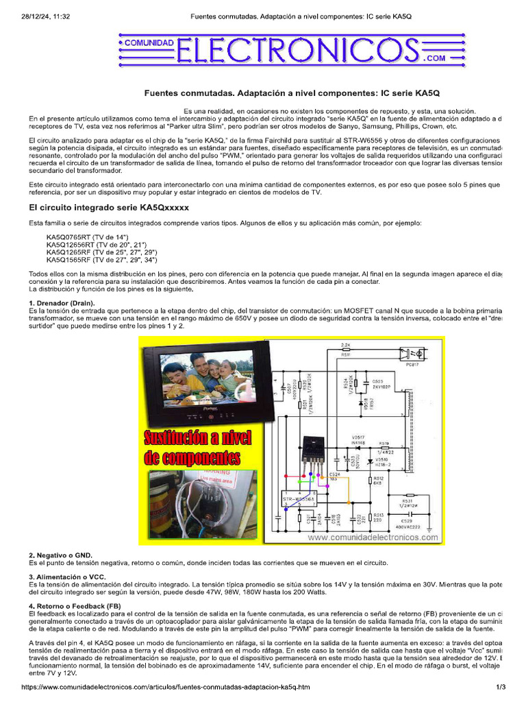 Fuentes Conmutadas. Adaptación A Nivel Componentes IC Serie KA5Q | PDF