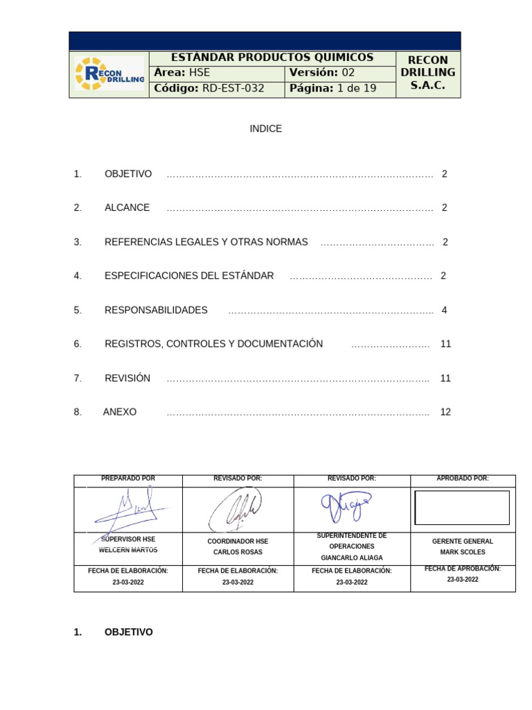 Estándar HSE para Químicos en Recon | PDF | Mercancías peligrosas | Química