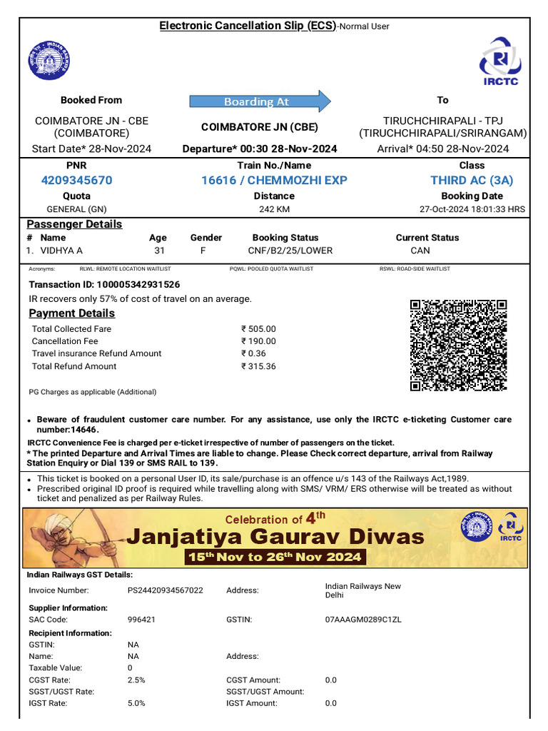 cbe to tpj cancelled | PDF | Identity Document