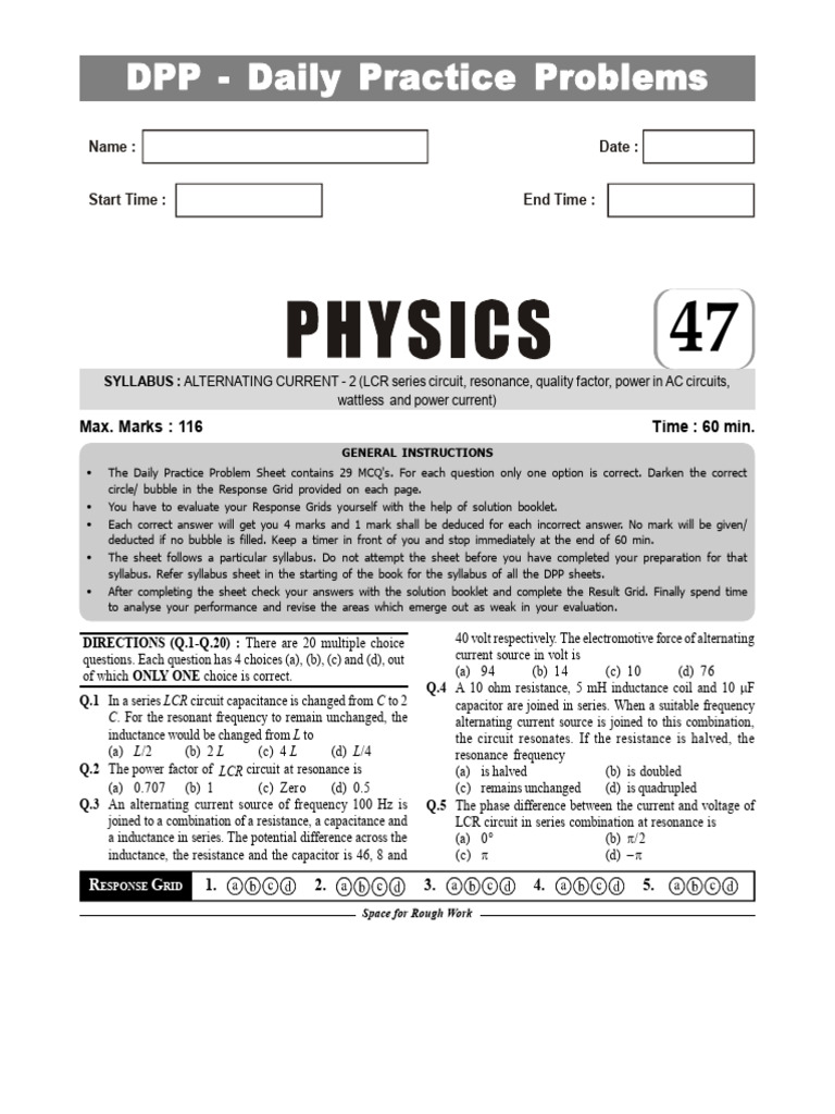 DPPS Neet Disha Physics Original_Part50 | PDF | Inductor | Capacitor