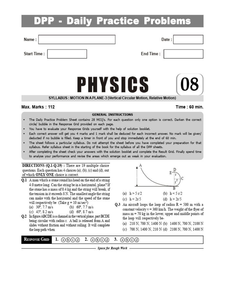 Physics MCQs on Circular and Relative Motion | PDF | Acceleration | Motion (Physics)