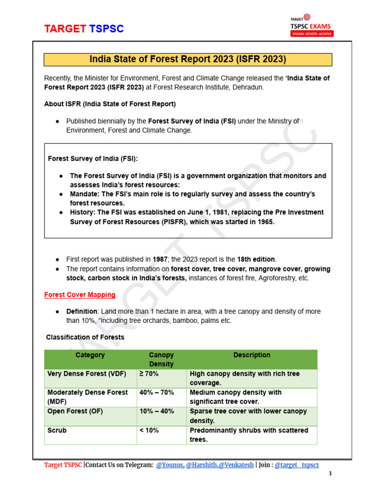 India State of Forest Report 2023 (ISFR 2023) | PDF | Forests | Trees