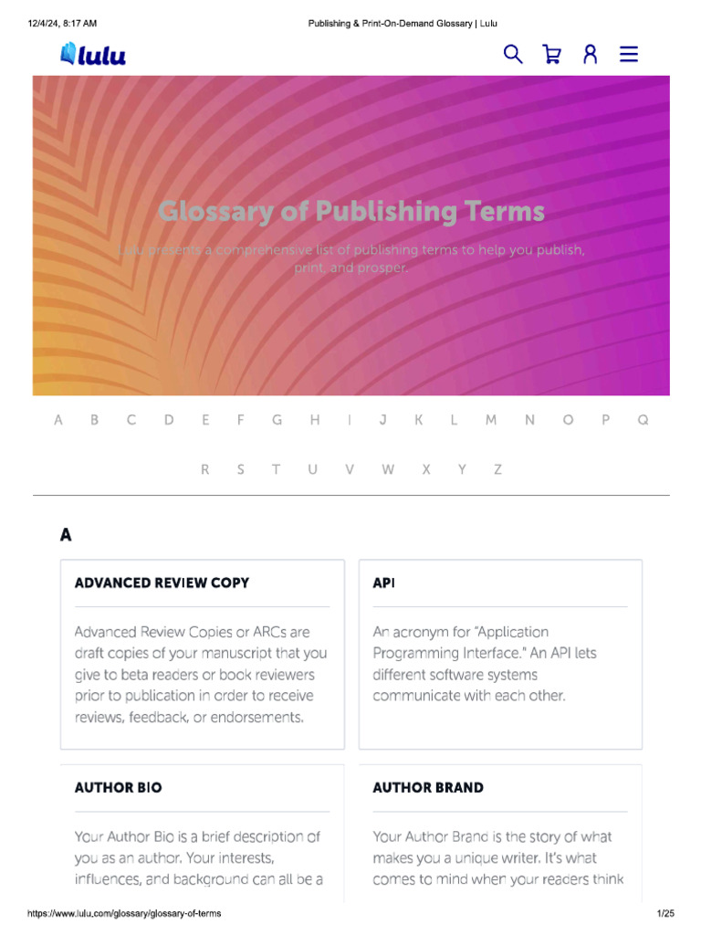 LULU Com Glossary of Publishing Terms | PDF