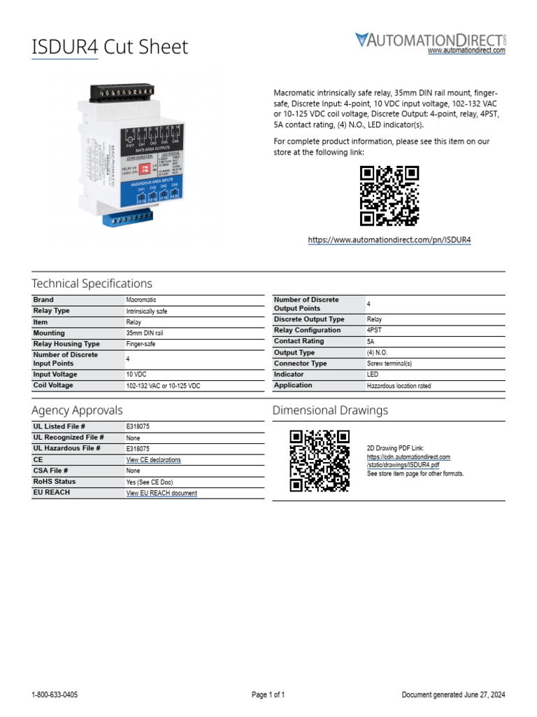 ISDUR4_cutsheet | PDF | Relay | Switch