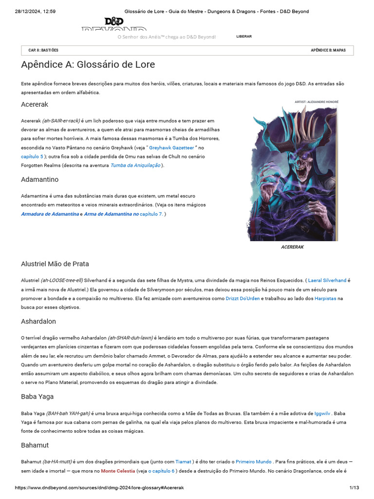 Glossário de Lore - Guia do Mestre - Dungeons & Dragons - Fontes - D&D ...