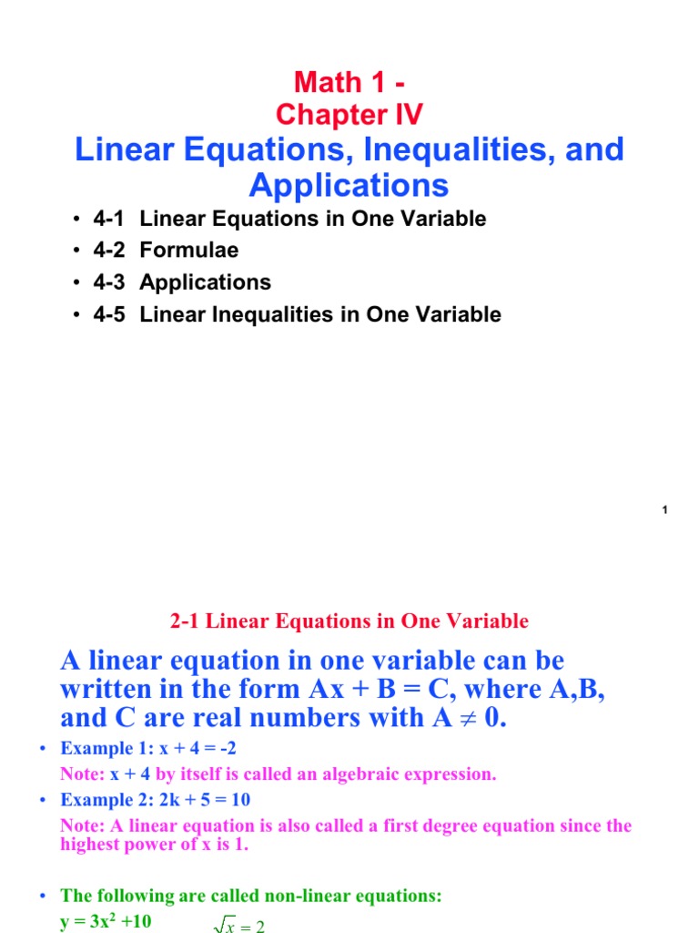 Applications of Linear Equations | PDF | Inequality (Mathematics ...